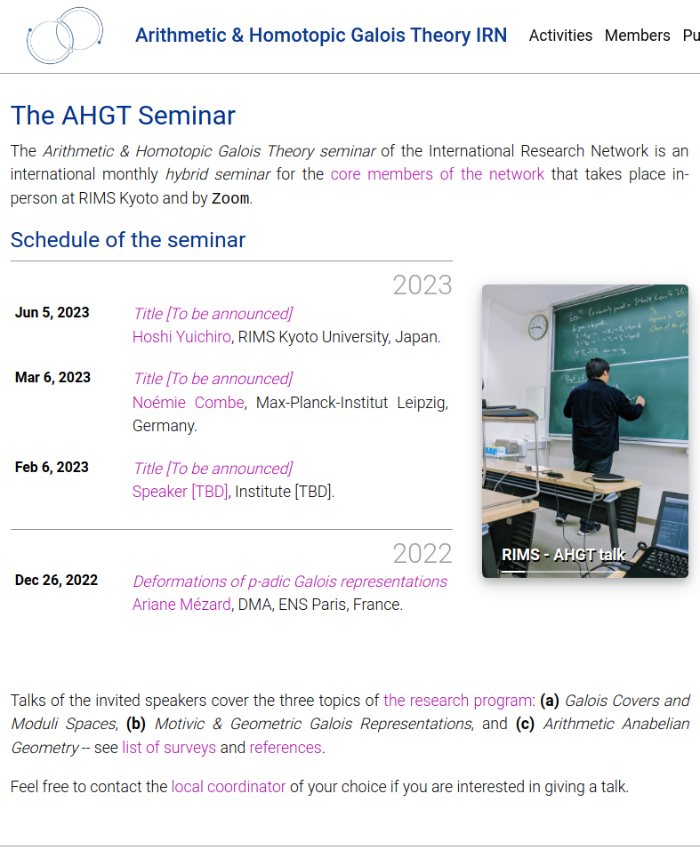 Arithmetic Homotopy Geometry - Seminars & Workshops | RIMS, Kyoto - 京都大学